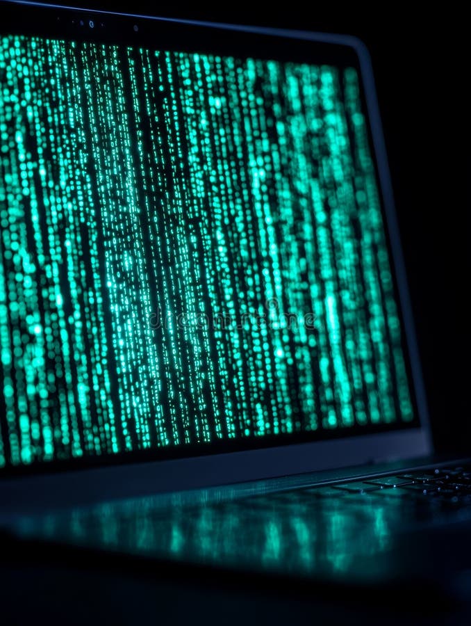 EcoFriendly Laptop Screen Projecting Green Data Streams in a Modern ...