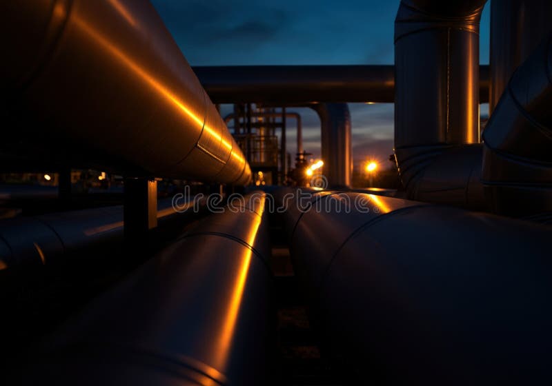 Industrial Pipes Illuminated Dusk Showcasing Modern Infrastructure ...