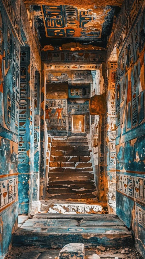 The Mystical Corridor of an Egyptian Temple Stock Illustration ...