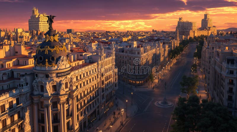 Captivating View of Madrid at Sunset, Featuring the Iconic Metropolis ...