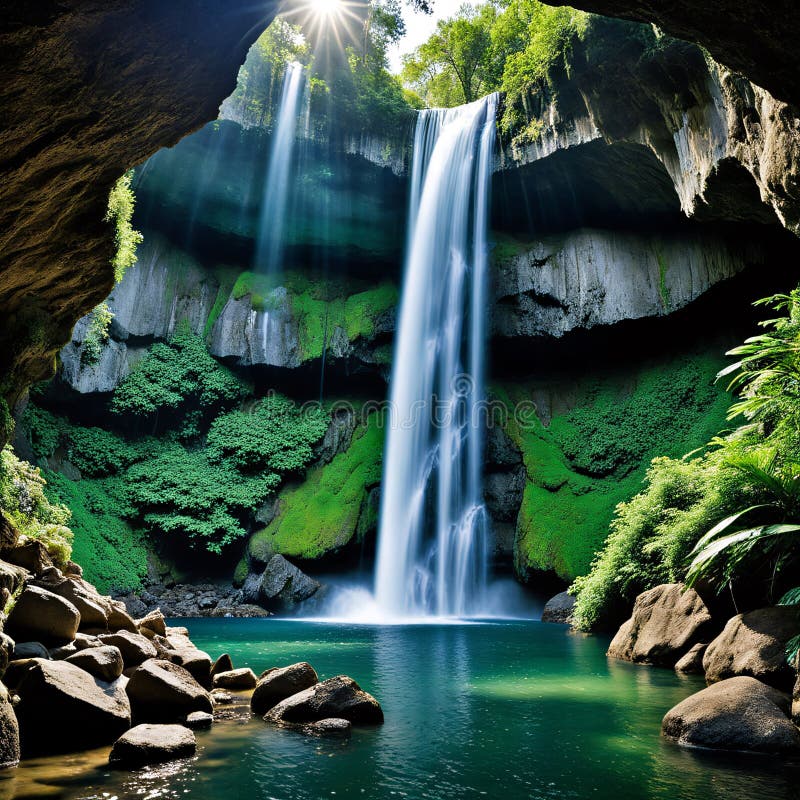 Captivating View of a Mesmerizing Waterfall from the Heart of a Rock ...