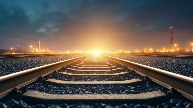 A Captivating View of Railway Tracks Illuminated by a Bright Light at ...