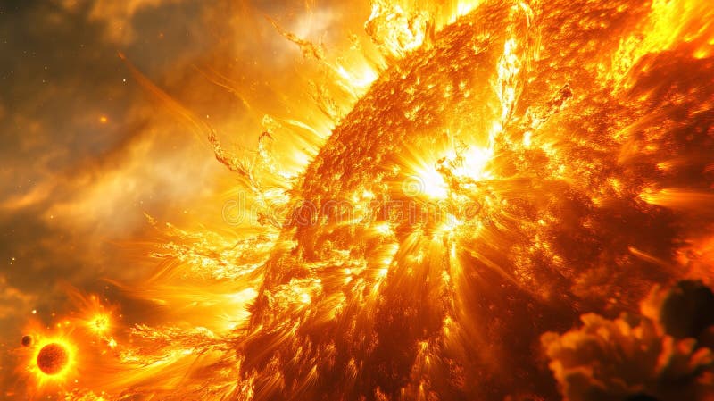 Detailed View of the Sun Displaying Vivid Solar Flares and Dynamic ...