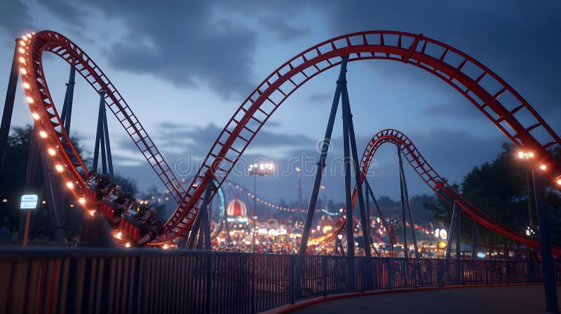 Captivating View of a Twisting Roller Coaster Tracks at Twilight with ...