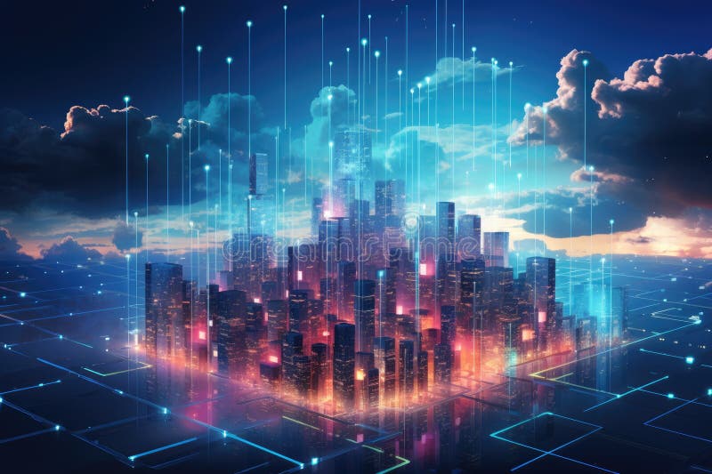 A Captivating View of a Vibrant, High-tech City at Night, Adorned with ...