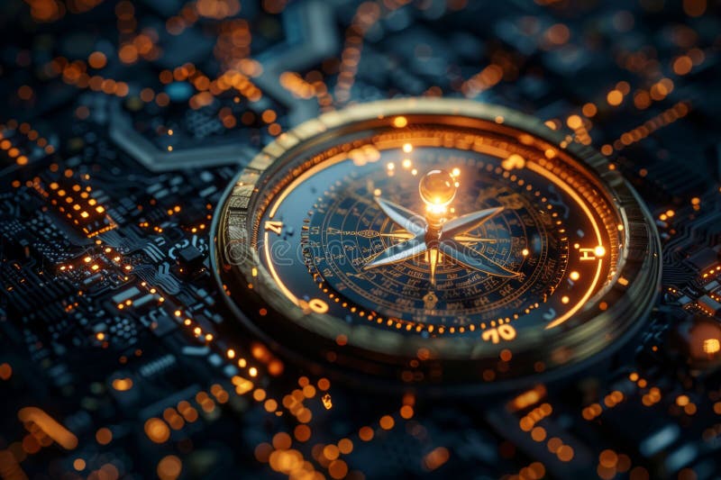 A Vintage Compass Placed on a Circuit Board an Intriguing Fusion of ...