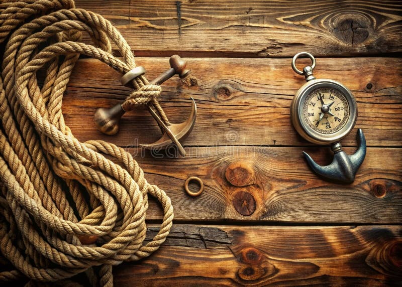 Rustic Nautical Design Template Wooden Background with Rope and Anchor ...