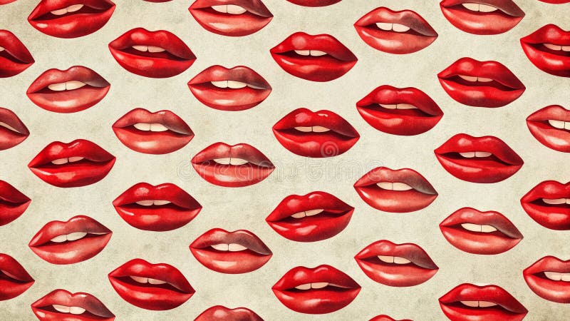 Captivating Vintage Red Lips Pattern a Detailed Realistic Illustration ...