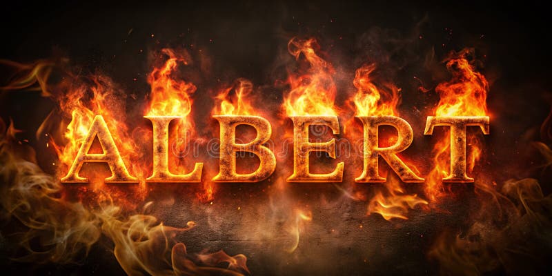 Intense Vintage Portrait Alberts Fiery Name Emblazoned in Retro Flames ...