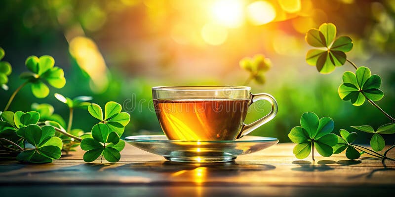 Spring Tea Party Poster Design Warm and Elegant Clover Silhouette Still ...