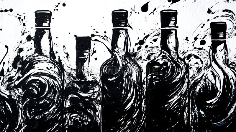 A Captivating Visual of Bottles Splashed with Abstract Black Ink ...