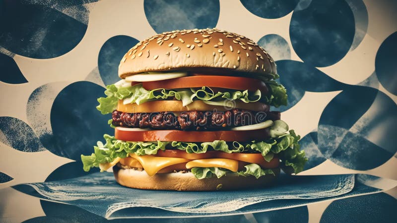 Large, Delicious Hamburger with Multiple Layers of Beef, Lettuce ...
