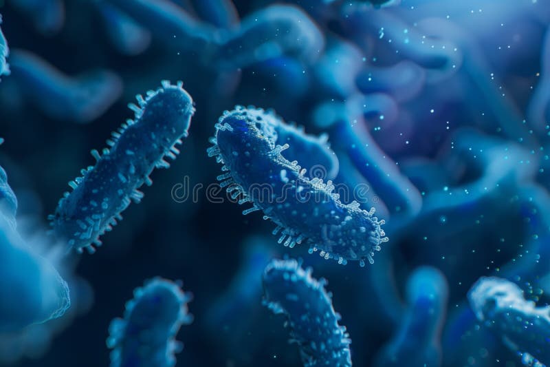 Microscopic Bacteria Floating in Blue Atmosphere Stock Image - Image of ...