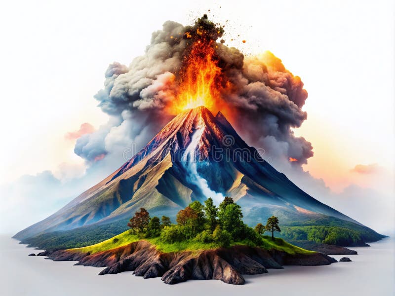 Dynamic DoubleExposure Volcano Illustration Modern Design Element for ...