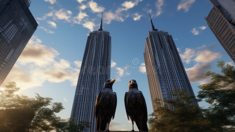 Captivating Vray Tracing Statue of Birds Near Buildings Stock ...