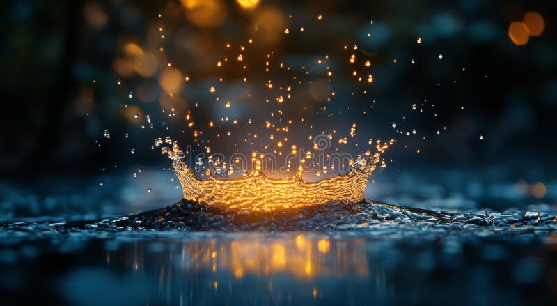 Captivating Water Splash Creates Luminous Crown Effect at Night Stock ...