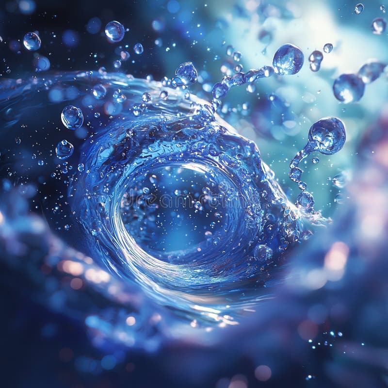 Dynamic Water Vortex with Splashing Droplets in Blue Tones Stock Photo ...
