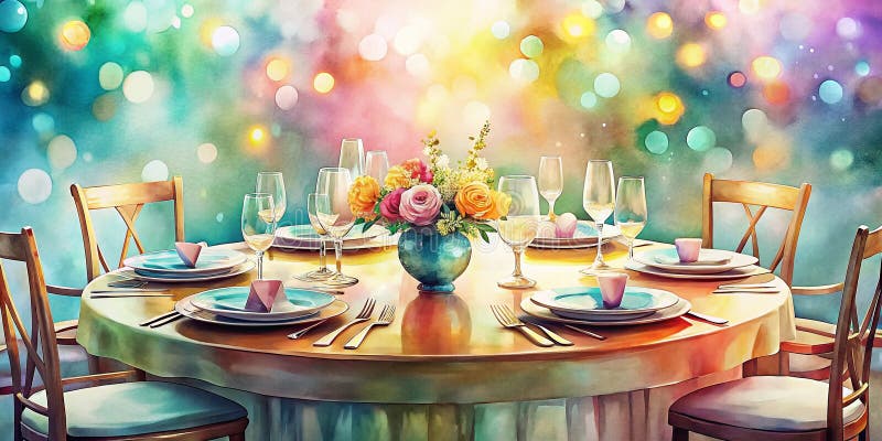 Captivating Watercolor Bokeh on a Round Dining Table a Soft Elegant ...