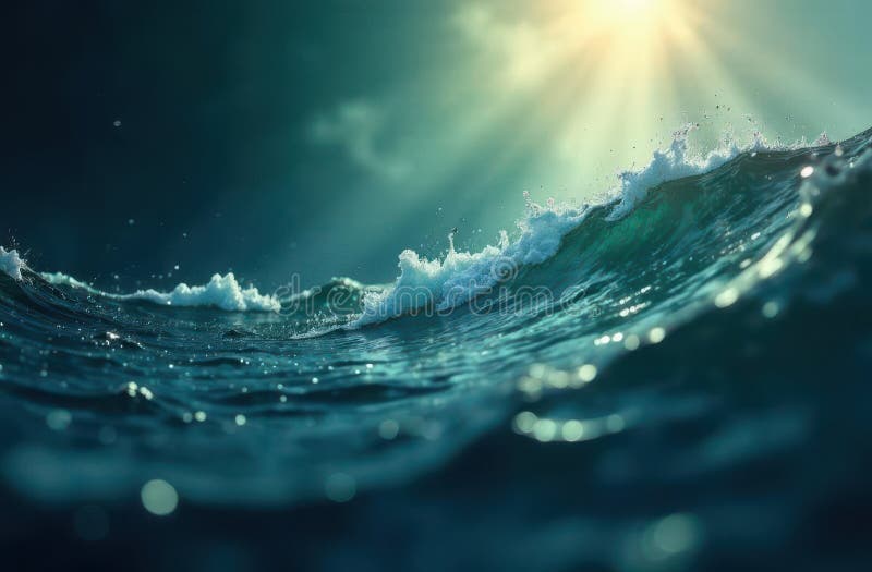 Captivating Waves Illuminate Under the Sun in a Tranquil Ocean Setting ...