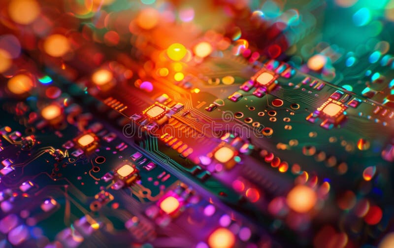 A Captivating Wide-angle Shot of a Circuit Board Immersed in a Symphony ...
