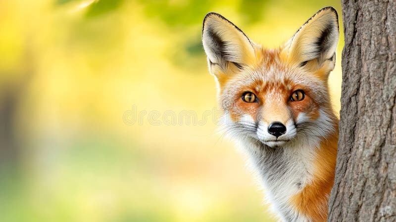 Captivating Wildlife Portrait of a Red Fox Peeking Out from Behind a ...