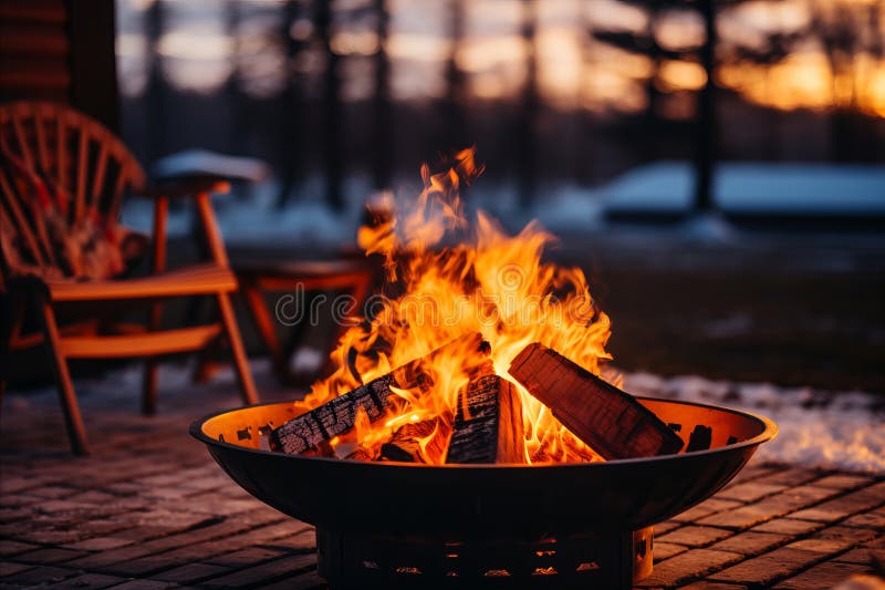 Captivating Winter Scene. Bright Bonfire Casting Warm Glow in the ...