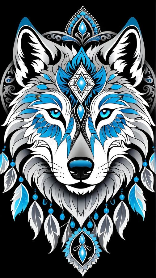 Majestic Wolf Portrait: Intricate Blue Mandala Design Stock ...