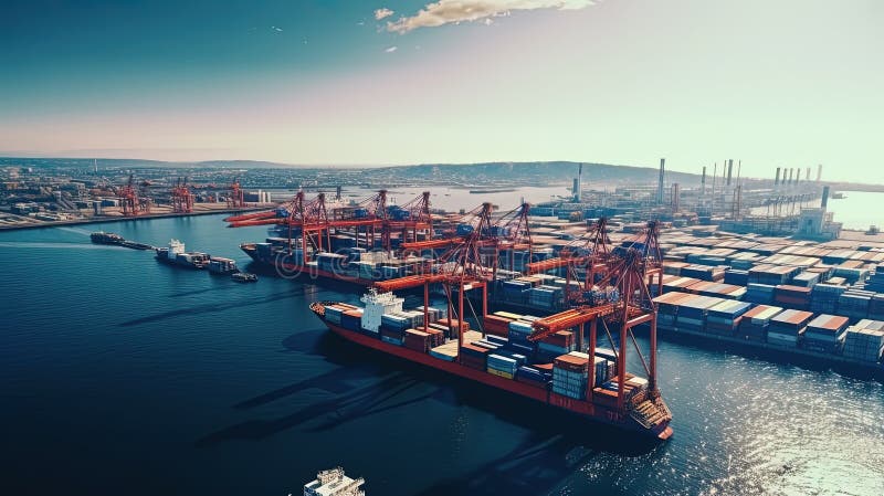 Dynamic Waterfront Terminal: Container Operations in Motion Stock Photo ...