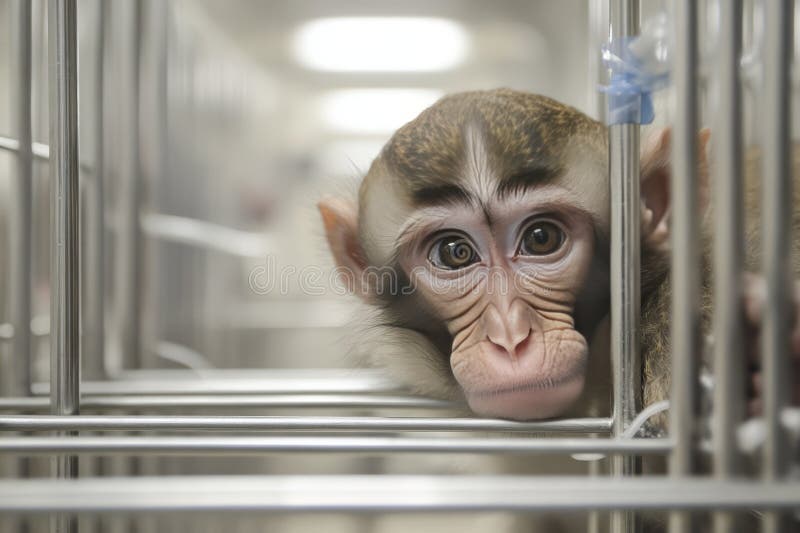 Captive Monkey Being Held in Laboratory Environment for Research ...