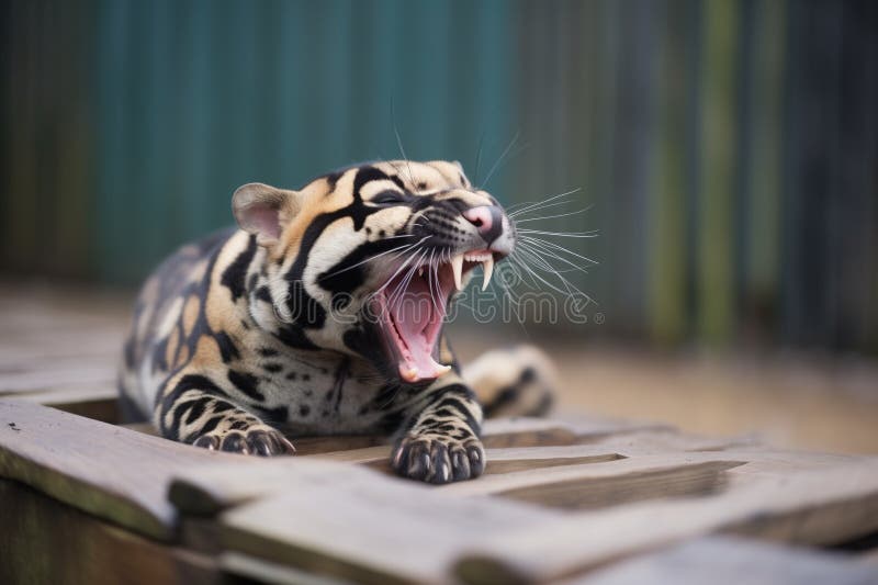 Captive Sunda Clouded Leopard Yawning, Showing Teeth Stock Photo ...