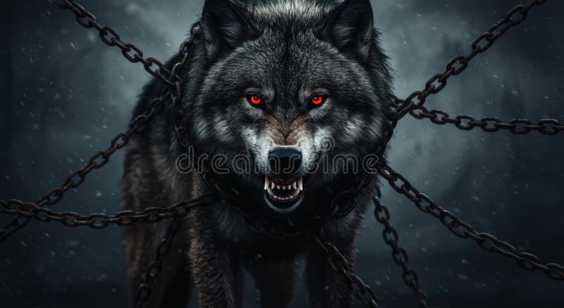 Captive Wolf: a Dark and Powerful Image of a Wolf Trapped in Chains ...