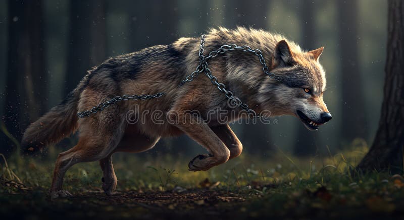 Captive Wolf S Relentless Escape through the Dense Woodland Shadows ...