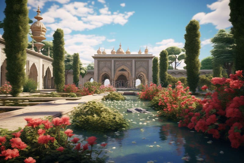 Capture the Beauty of Islamic Gardens and Stock Illustration ...
