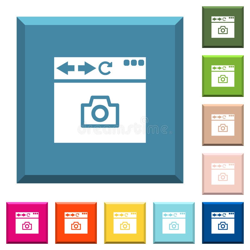 Capture Browser Screen White Icons on Edged Square Buttons Stock Vector ...