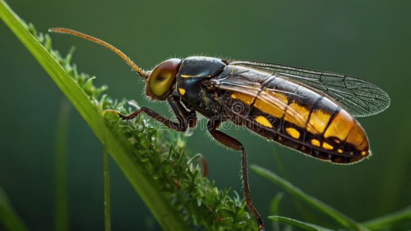 Capture a Detailed Macro Image of a Firefly Resting on a Blade of Grass ...