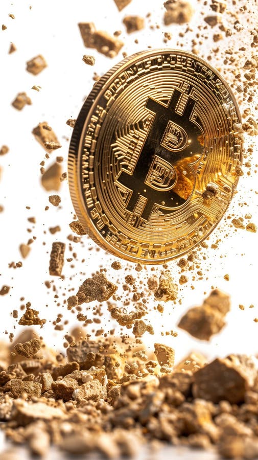 : Falling Bitcoin Isolated Action Element, Gold BTC Cryptocurrency ...