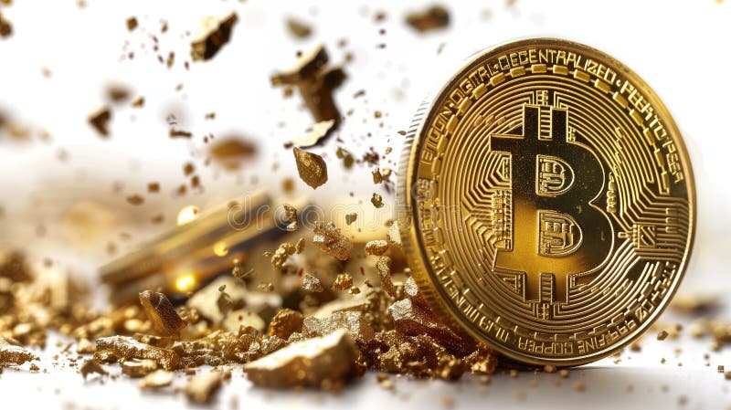 : Falling Bitcoin Isolated Action Element, Gold BTC Cryptocurrency ...