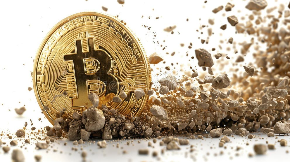 : Falling Bitcoin Isolated Action Element, Gold BTC Cryptocurrency ...