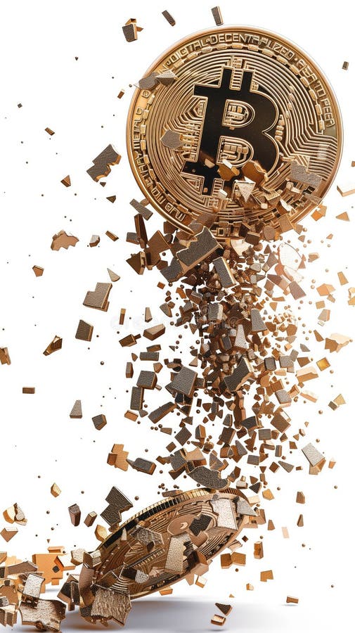 : Falling Bitcoin Isolated Action Element, Gold BTC Cryptocurrency ...
