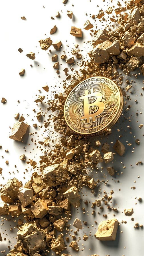 : Falling Bitcoin Isolated Action Element, Gold BTC Cryptocurrency ...