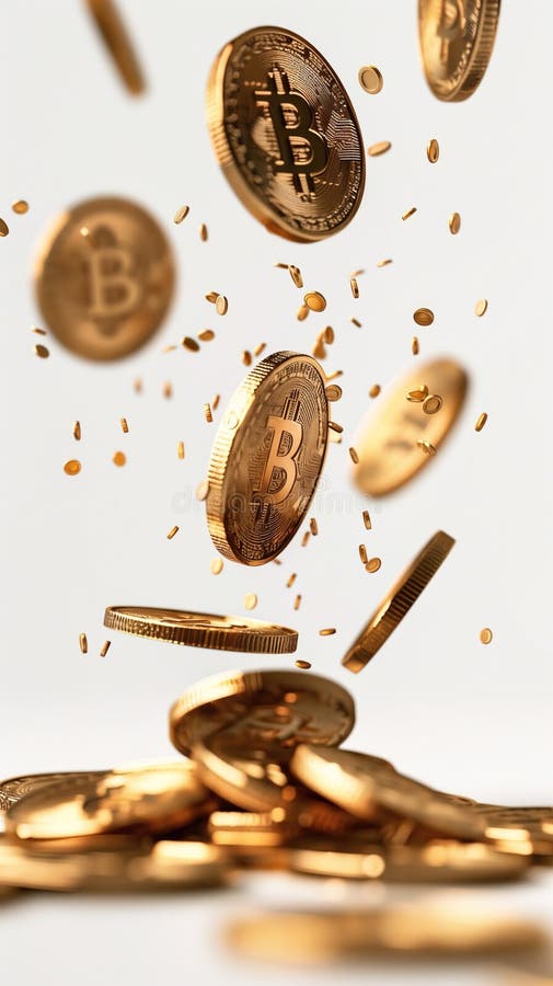 : Falling Bitcoin Isolated Action Element, Gold BTC Cryptocurrency ...