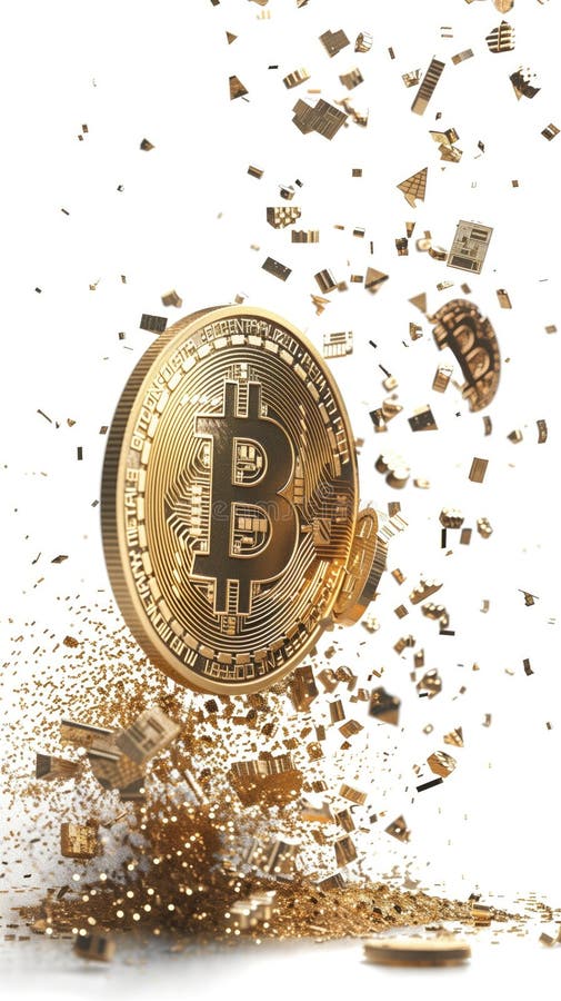 : Falling Bitcoin Isolated Action Element, Gold BTC Cryptocurrency ...