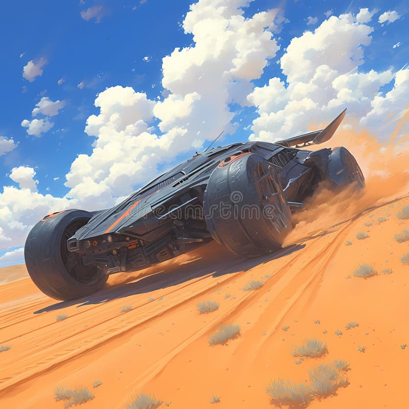 High-Speed Desert Chase - Futuristic Racer in Action Stock Illustration ...