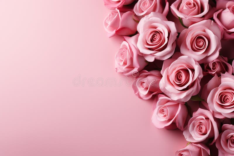 Bouquet of Beautiful Pink Roses on Color Background, Top View Ai ...