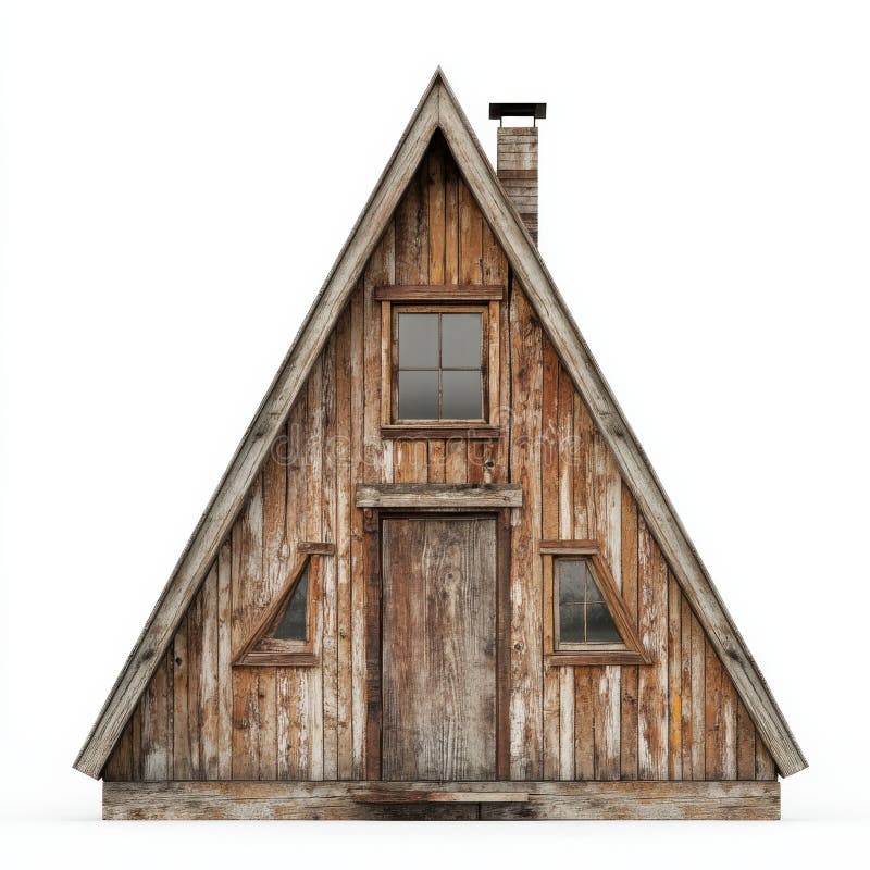 Rustic Cabin with Steep Triangular Roof and Weathered Wooden Frame ...