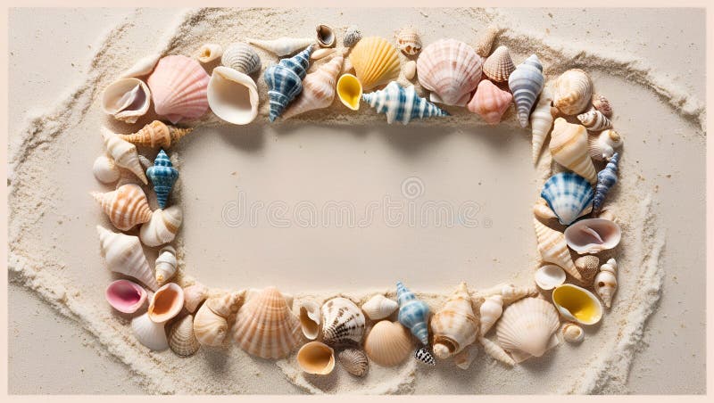 Minimal Summer Vacation Concept - Sandy Beaches, Waves, Seashells, and ...