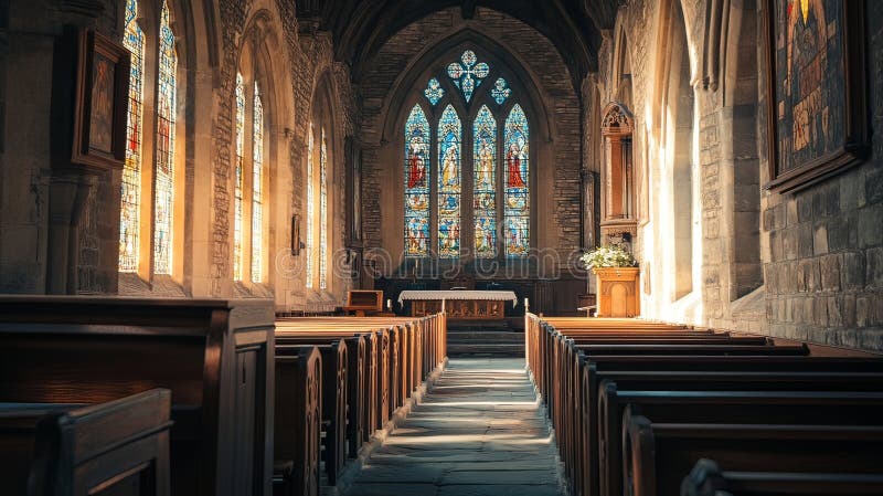 A Serene Interior of a Church Bathed in Warm Sunlight Creates a ...