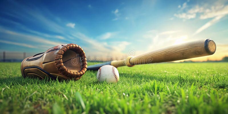 Spring Training Baseball Equipment on Lush Green Field a Dynamic Sports ...
