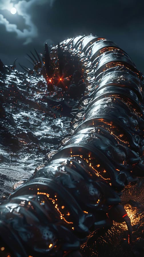 Capture the Futuristic Elegance of a Metallic Centipede from a Wormseye ...