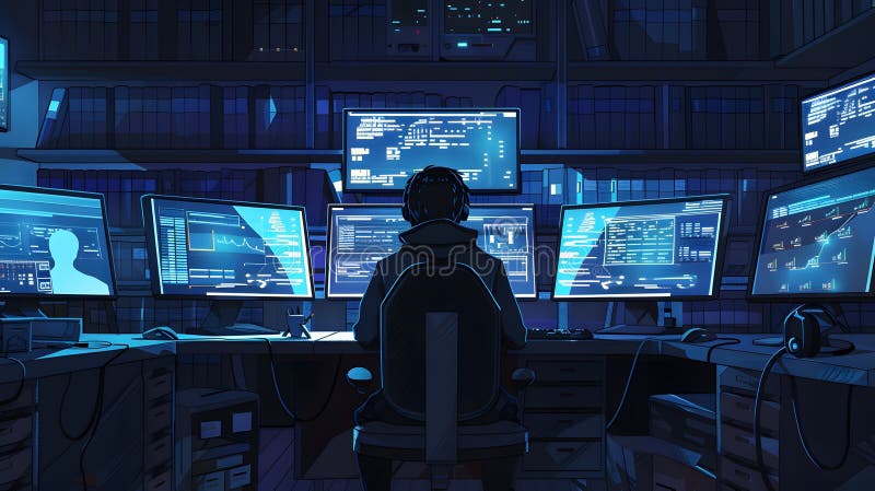Strategic Surveillance - Man Monitoring Multiple Computer Screens, Ai ...